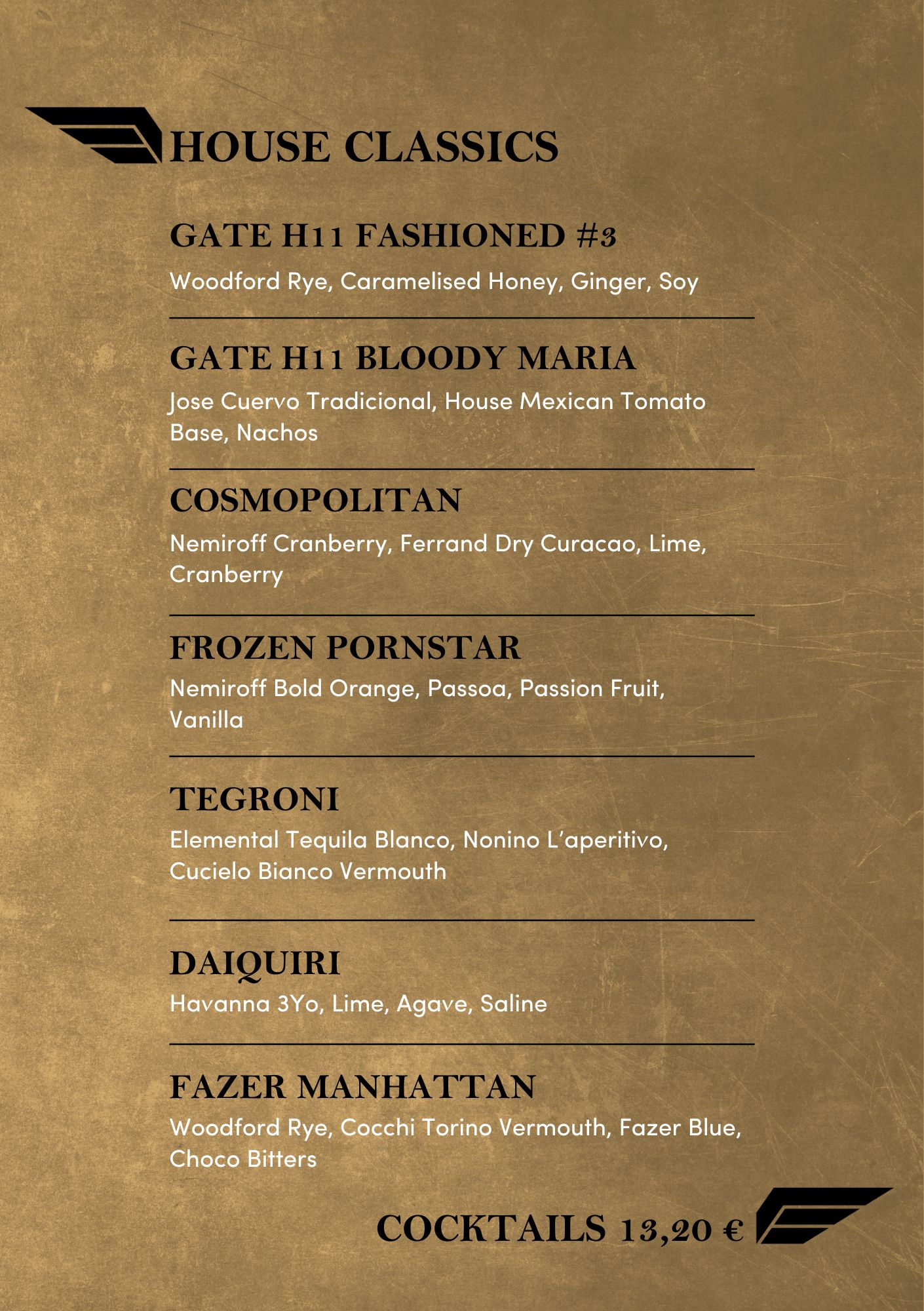 Drinkkilista - Gate H11 Kallio