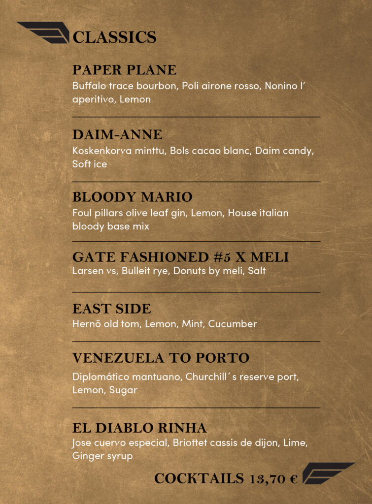 Drinkkilista - Gate H11 Kallio